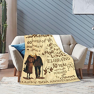 YANGZHI Happy 50th Wedding Anniversary Throw Blanket Home Decorative Love Blanket for Him Her Regalo Aniversario Couples