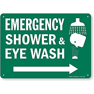 SmartSign "Emergency Shower & Eye Wash" Sign with Right Arrow | 10" x 14" Aluminum