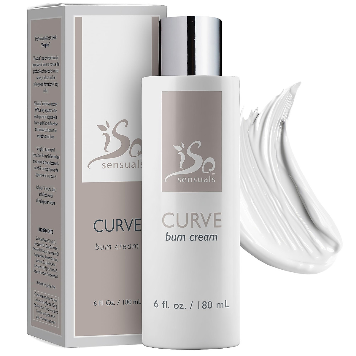 IsoSensuals CURVE Butt Enhancement Cream - for Women and Men, Natural Growth and Plumping Enhancer, Faster, Thicker, Bigger Results, 2 Month Supply