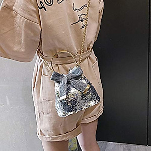 FENICAL Women's Tote Handbags Sequin Crossbody Bag Fashion Chain Bag PU Shiny Shoulder Bag Small Tote Bag Pouch for Girls Women Womens Tote Purse