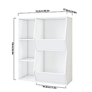 HORSTORS Toy Storage Organizers, Kids Bookcase and Bookshelf, Open Muti-Bins Toy Storage Display Cabinet for Girls & Boys Bedroom, Playroom, Nursery, Classroom, White