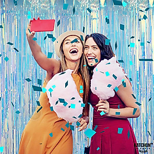 KatchOn, XtraLarge Neon Iridescent Streamers - 3.2x6.5 Feet Iridescent Party Decorations | Iridescent Fringe Curtain, Bachelorette Party Decorations | Iridescent Backdrop, Mermaid Birthday Decorations