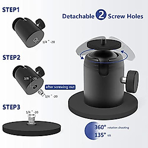 TSUYA Magnetic Camera Mount Base 60 LBS GoPro Magnetic Mount with Mini Ball Head for Gopro Hero, DJI Osmo Action Camera, AKASO Action Camera and More Cameras with 1/4"-20 Thread