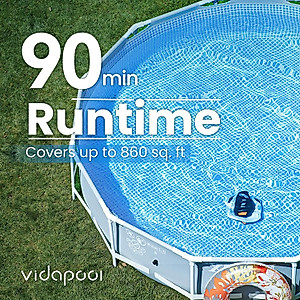 Vidapool Cordless Robotic Pool Vacuum Cleaner,Portable Swimming Pool Vacuum Self-Parking Technology with LED Indicator,Ideal for Above Ground/Flat Pools up to 860 Sq.Ft,Lasts 90 Mins-Grey