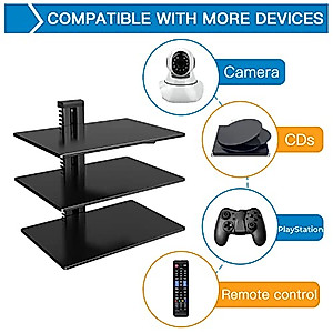 PERLESMITH Floating Wall Mounted Shelf AV Mount Shelf - Holds up to 16.5lbs - DVD DVR Component Shelf with Strengthened Tempered Glass - Perfect for DVD Players, TV Box and Cable Box, PSDSK3