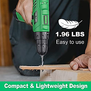 Tegatok Power Drill Cordless, 12V Cordless Drill with Battery and Charger, Electric Drill with Variable Speed and 18+1 Torque Setting, 25 Drill Bits for Drilling and Screwing