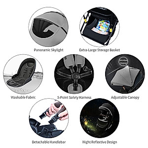 Coballe Lightweight Foldable Baby Stroller: 2 in 1 Infant & Toddler Pram Stoller in High Landscape with Convertible Reversible Bassinet | Pushchair with Adjustable Backrest Anti Shock(Gray)