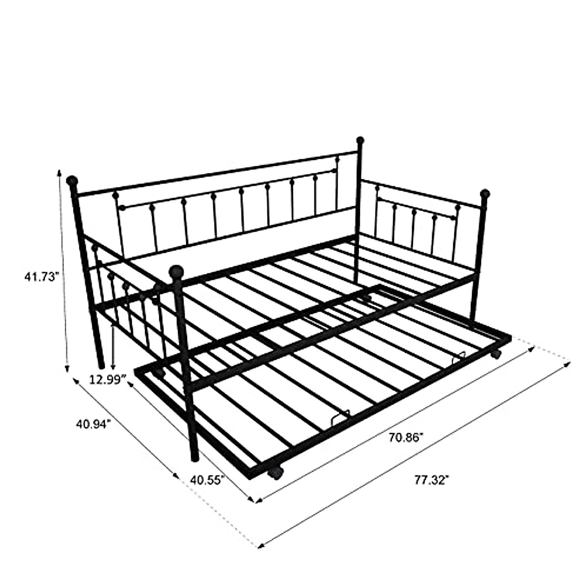 gaodashang Twin Size Metal Frame Daybed with Pullout Trundle,Heavy Duty Steel Slat Support Sofa Bed for Guest,No Spring Box Needed,Black