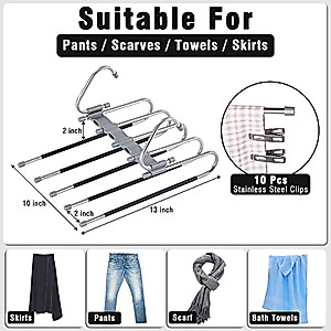TECHMILLY Magic Pants Hangers Space Saving with Clips, 1 Pack Non-Slip Closet Organizer Hanger, Multi Use 5 in 1 Rack for Jeans, Trousers, Leggings (Gray)