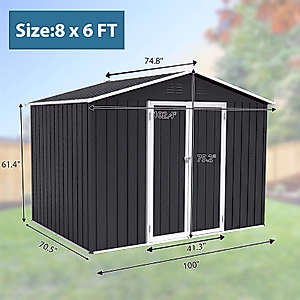 Zevemomo 8 x 6 ft Outdoor Storage Shed, All Weather Metal Shed with Metal Foundation & 2 Lockable Doors, Tool Shed Outdoor Storage for Garden, Patio, Backyard, Lawn, Black