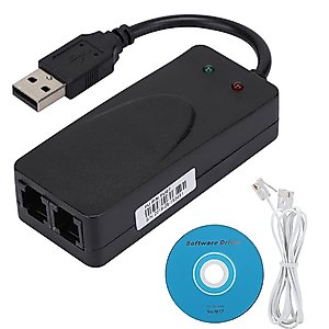 Fax Modem， Dual Port USB2.0 56K External Modem Driver， Plug and Play USB Modem， for Win 7/Win 8/Win 10/Win XP
