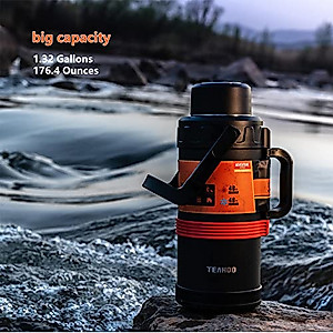 KOPUJUNE Large Thermos Bottle,1.32 Gallons,Stainless Steel Double Walls Vacuum Insulated,Great for Outdoors,Sports,Camping,Travel (176 Oz/11 Lb/5.0kg/5.0 L, Black)