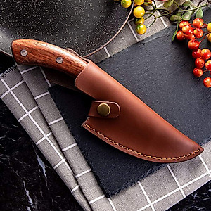 SMTENG Outdoor Survival Knife 5.5 inch，Great for Camping,Hunting and BBQ activities with Leather Sheath，Handmade Forged Hammered kitchen Knife Full tang Sharp Blade Butcher Knives Boning knife
