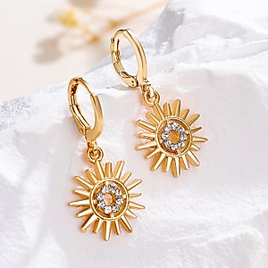 suofrun Sun Earrings & Necklace Jewelry Set for Women Western Boho Sunshine Sunflower Evil Eye Protection Jewelry Set Gold Plated-Sunflower