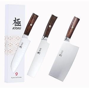 KYOKU Daimyo Series 7" Santoku Knife + 7'' Nakiri Knife + 7'' Cleaver - Japanese 440C Stainless Steel - Rosewood Handle