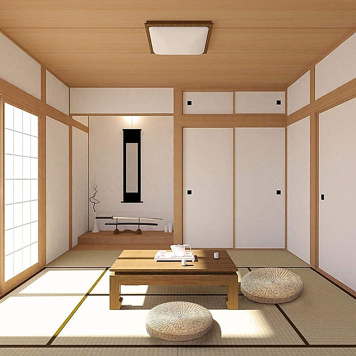 LIZEALUCKY Meditation Cushion, 11.8inch / 30cm Dia Straw Floor Seat Cushion for Deep Thought Leisure Round Shape Soft Pouf Light Yellow Knitted Tatami Cushion Easy to Clean