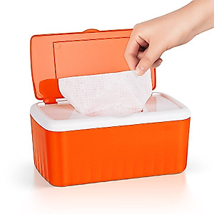 Flenpptly Baby Wipes Dispenser, Wipe Holder for Baby & Adult, Refillable Wipes Container, Keep Wipes Fresh and Clean, One-Handed Operation (Orange)