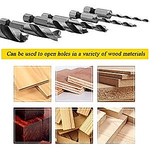 Bestgle 6 Pcs Brad Point Drill Bits(3/8", 5/16", 1/4", 3/16", 1/8", 3/32"), 1/4 Inch Hex Shank HSS Spiral Twist Wood Drill Bit Set for Soft, Hard, Veneered, Laminated Wood MDF Acrylic Woodworking Tool