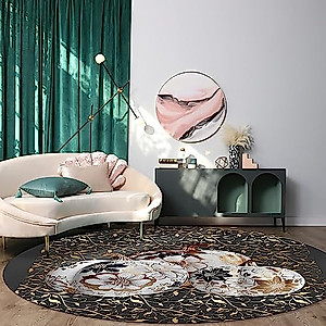 Thanksgiving Autumn Round Area Rug 3ft,Washable Outdoor Indoor Carpet Runner Rug for Bedroom,Kitchen,Living Room,Office,Area+Rug Small Bath Door Desk Mat Fall Pumpkins European Luxury Flower Leaves