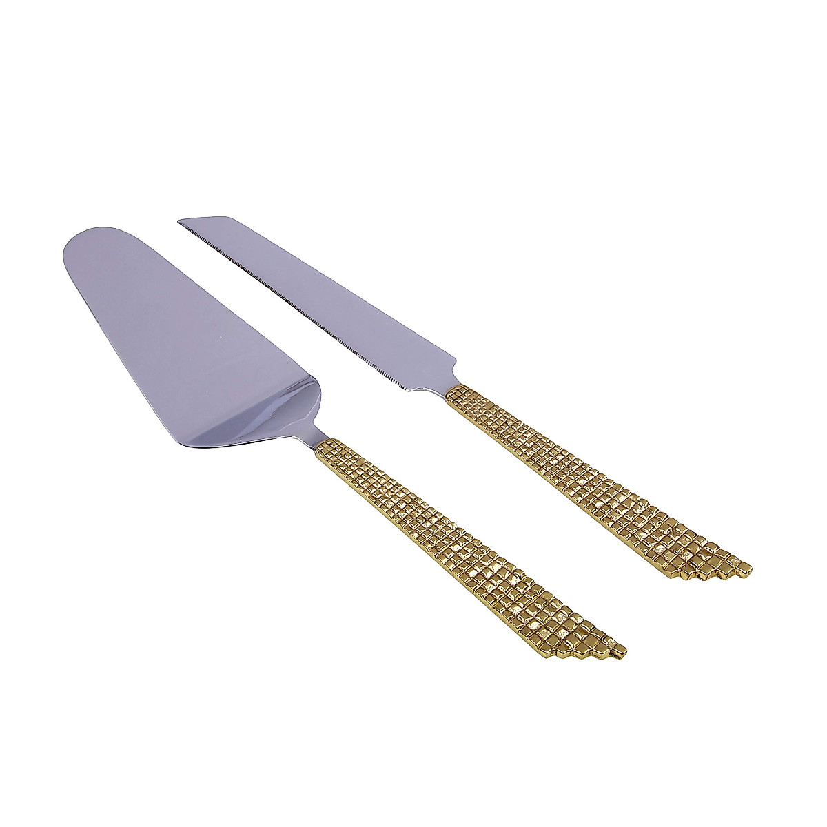 Gold Cake Servers With Mosaic Design - 12"L Cake Knife & Server Set Ideal for Weddings, Party's, Elegant events