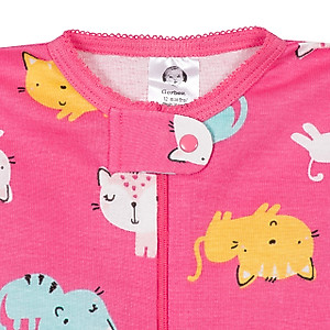Gerber Baby Girls' 4-Pack Footed Pajamas, Unicorns Cats Pink, 12 Months