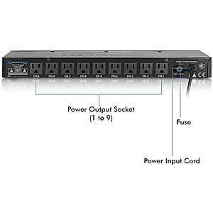 Technical Pro Power Supply Strip - 9 Power Outlet with Switches, 5V USB Charging Port, 1800 Watts Max Load Power Conditioner, High Load Power Electric Extension Cord Strip - 4 Ft