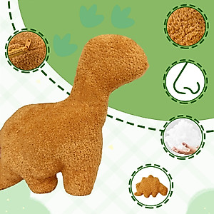 Niurewan 4 Pcs Dino Nugget Pillow Set,Large Chicken Nugget Plush with 3 Small Dinosaur Plush Toys,Dino Stuffed Animal for Birthday Gift Party Favors