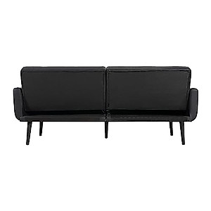 Naomi Home Monica Leather Futon Sofa, Convertible Couch Bed, Split Back Premium Faux Leather Sleeper Couch Sofa for Living Room, Mid Century Modern Fold Out Couch Bed with Tapered Legs Black