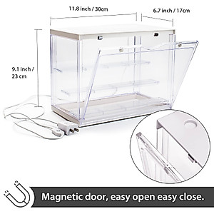 Display Case for Mini Action Figures with Lighting System for Collectible Pop Figures and Toys, 11.8 in x 9.1 in x 6.7 in Dustproof Showcase (1 Set) Transparent