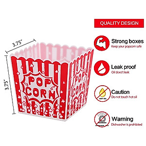 Tebery 30 Pack Reusable Movie Night Popcorn Boxes for Party, Plastic Open-Top Popcorn Containers Bucket, Carnival Circus Party Popcorn Bowl - 3.75" Tall x 3.75" Square