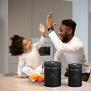 Miscedence 35OZ Coffee Canister for ground coffee with Date Tracker,One Way Co2 Valve 304 Stainless Steel Kitchen Food Airtight storage container for Coffee Beans or Grounds, Sugar (35oz Black-New)