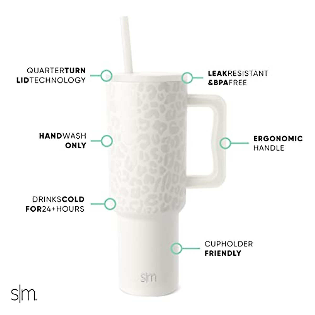 Simple Modern 40 oz Tumbler with Handle and Straw Lid | Insulated Cup Reusable Stainless Steel Water Bottle Travel Mug Cupholder Friendly | Gifts for Women Him Her | Trek Collection | Cream Leopard