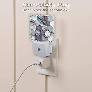 MSEAANBK Night Light Plug into Wall Hexagon Golden Blue Marble Night Light with Dusk to Dawn Sensor Night Light for Kid Girls Boys Women Men Room Decor, Hallway, Kitchen, Bathroom, Nursery, Stairs