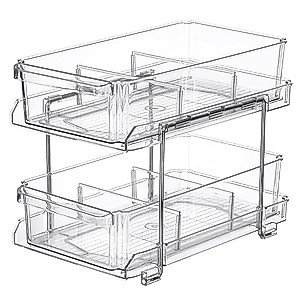 Frogued Multi-functional Storage Rack 2 Tier Clear Plastic Heavy Duty Large Capacity Bathroom Kitchen Countertop Under Sink Sliding
