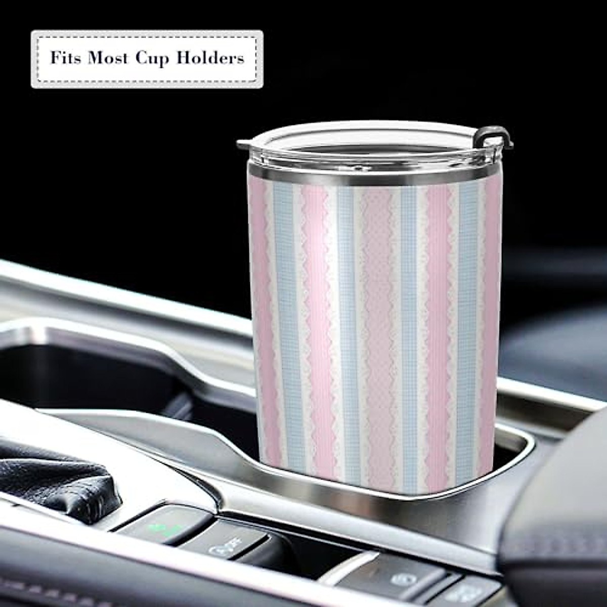 Amooorous Blue and Pink Cute Lace Stripes Stainless Steel cups with lids reusable Leak-proof Lid and Straw mugs for coffee for travel safe tumblers with lids vaso para cafe 20oz