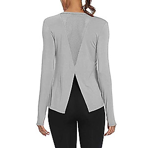Mippo Long Sleeve Wokout Shirts for Women Yoga Tops Tie Back Tank Tops Thumb Hole Shirts Backless Tops Gym Sweater Workout Clothes Sports Active Exercise Wear for Women 2022 Gray L