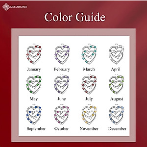 Mesmeriano Birthstone Necklace for Women Birthstone Jewelry for Mom Necklace with Heart Pendant 925 Sterling Silver Heart Necklace Gift for Women, Sterling Silver, Cubic Zirconia