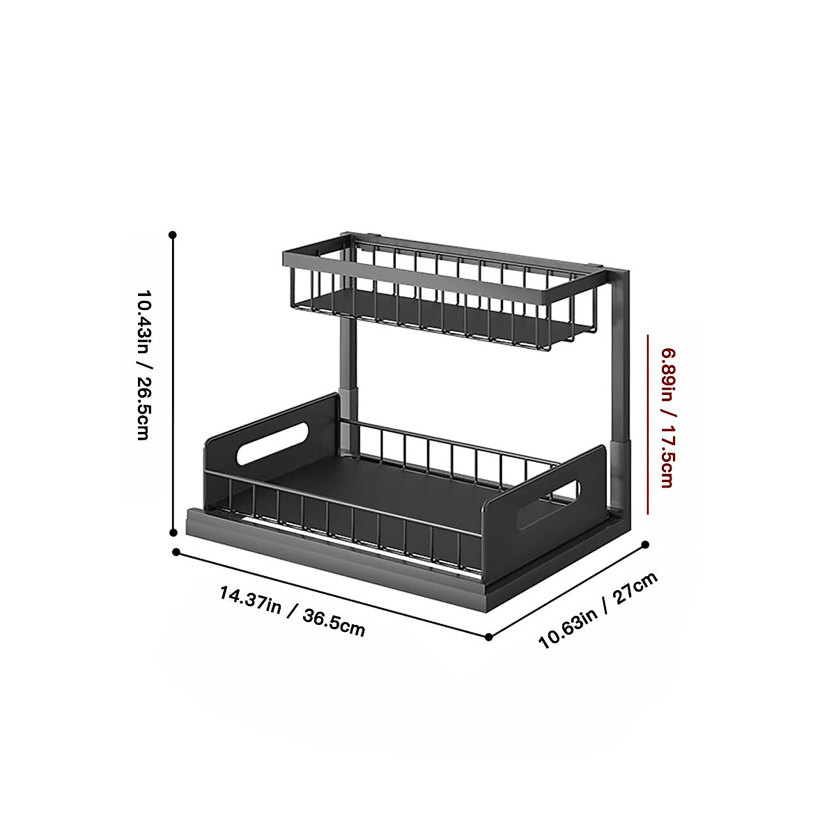 JPSDOWS Under Sink Organizer Storage for Kitchen Cabinet 2 Tier Metal Sliding Pull out Drawer Shelf Basket Organization Rack Multi-purpose for Bathroom Countertop Black