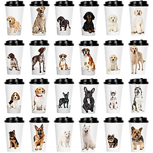 Youngever 72 Sets Disposable Coffee Cups with Lids, To Go Hot Coffee Cups, Durable Paper Cups with Lids (Dog Puppy Theme Design)