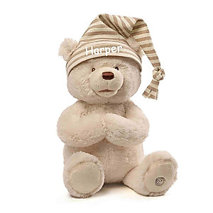 Personalized Goodnight Prayer Bear Animated Talking Plush Stuffed Animal Toy for Baby Boy or Baby Girl with Custom Name - 15 Inches