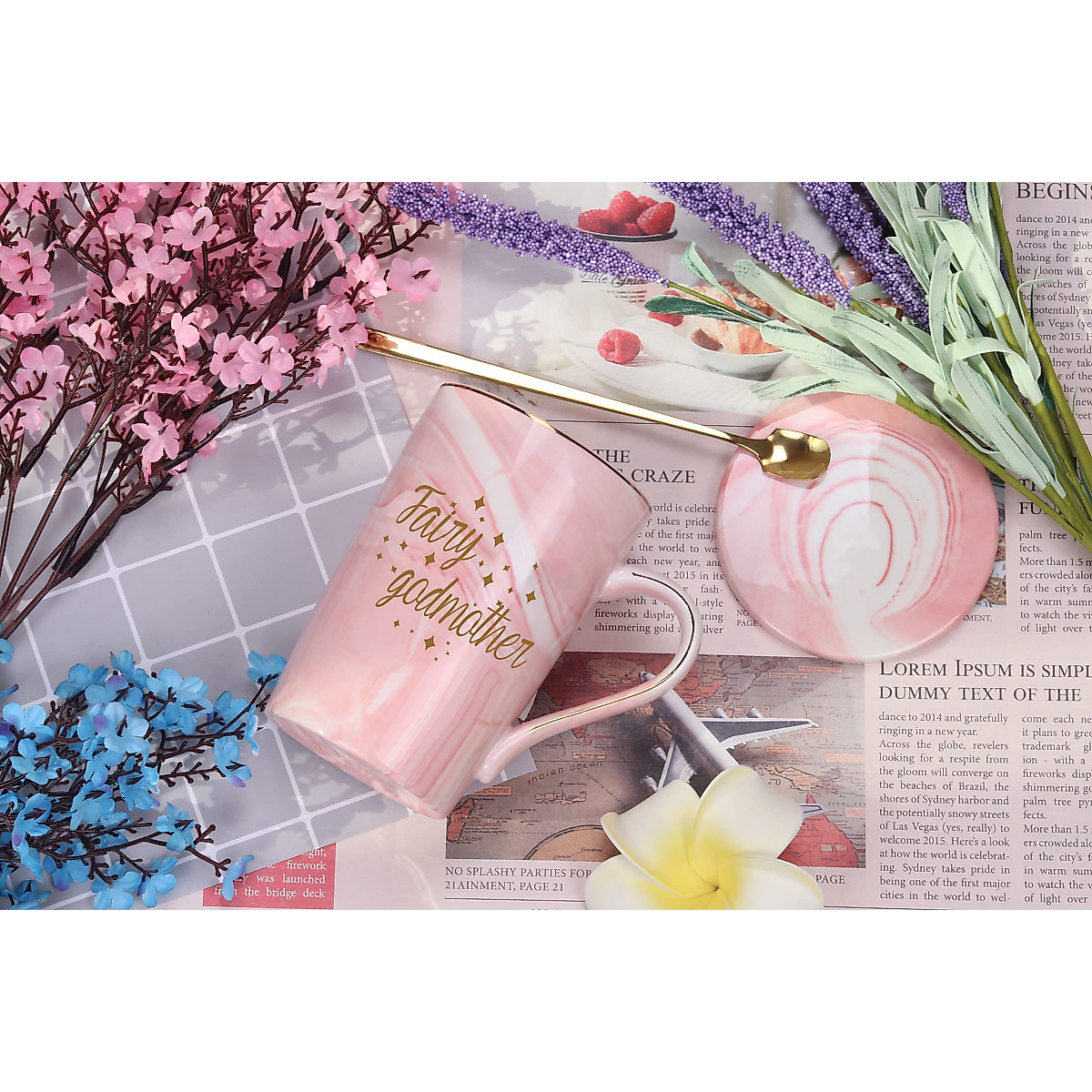 WENSSY Godmother Gifts from Godchild, Fairy Godmother Mug, Fairy Godmother Gifts, Mothers Day Godmother Gifts Mother’s Day Birthday Gifts for Godmother 14 Ounce Pink with Gift Box