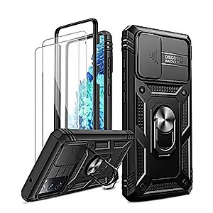 LeYi for Samsung Galaxy S20 FE 5G Case with Slide Camera Cover + [2 Packs] Tempered Glass Screen Protector, Military-Grade Phone Case with Kickstand, Black [NOT FIT S20]