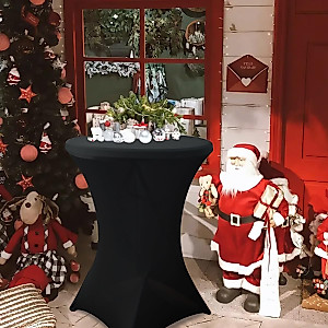 HAORUI Spandex Cocktail Table Covers, Fitted Round Highboy Stretch Table Cloths for Party, Bar, Wedding, Birthday, Banquet (Black, Fit for 30-32" Diameter x 42" Height Tables)