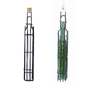 alfyng 2pc Bird Parrot Fruit Basket and Wooden Bird Perch Stand, Bird Food Holder, Parrot Hanging Metal Birdcage Vegetable Fruit Treat Feeder, Foraging Feeding Tool for Medium Large Parrot