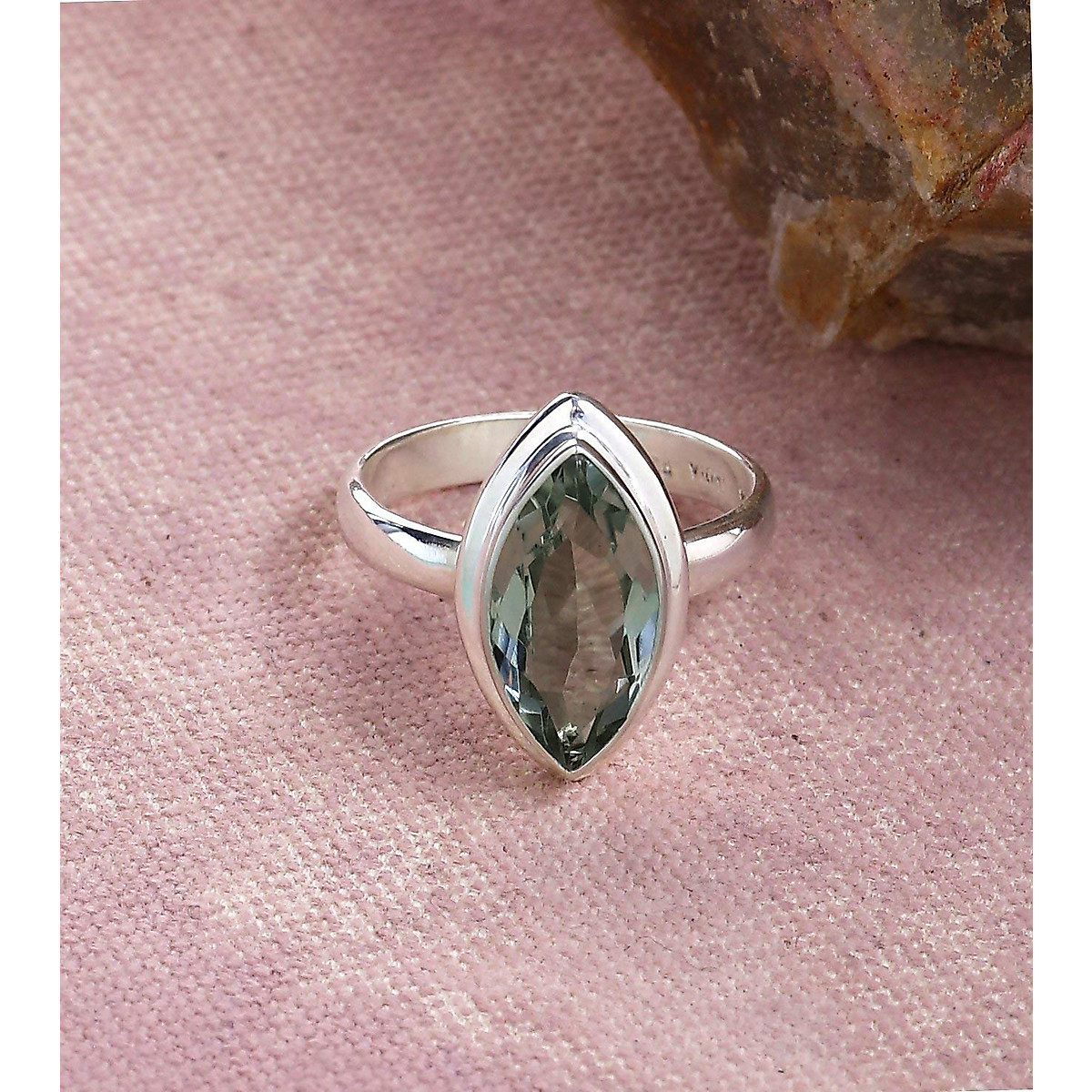 YoTreasure Green Amethyst Solid 925 Sterling Silver Gemstone Ring Jewelry