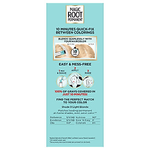 L'Oreal Paris Magic Root Rescue 10 Minute Root Hair Coloring Kit, Permanent Hair Color with Quick Precision Applicator, 100 percent Gray Coverage, 9 Light Blonde, 1 kit (Packaging May Vary)