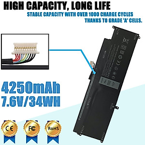 LAQUEENA XCNR3 Laptop Replacement Battery for Dell Latitude 13 7370 Ultrabook Series 0XCNR3 WY7CG MH25J 7.6V 34WH/4250MAH 4-Cell