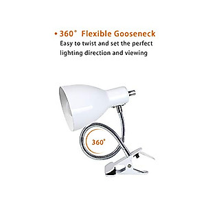 Desk lamp Eye-Caring Table Lamps, 360°Rotation Gooseneck Clip on Lamp, Clip On Reading Light, Portable Reading Book Light, Clamp Light, Study Desk Lamps for Bedroom and Office Home Lighting (White)