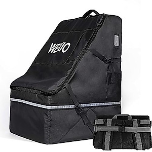 WEXIO Padded Car Seat Bags for Air Travel，Waterproof Infant Carseat Bag for Airport， fit for Evenflo Maxi Cosi Britax Graco Chicco Cybex Diono Nuna Peg Doona (Black and Gray)