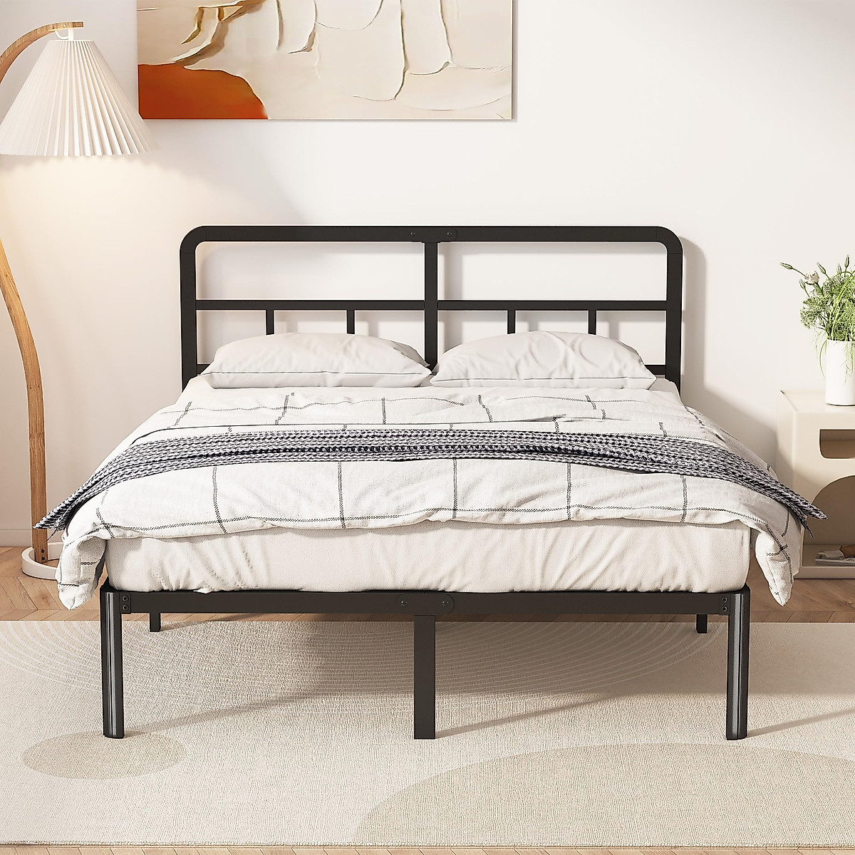 Yicensen 14 Inch Full Bed Frame with Headboard, Heavy Duty Metal Metal Full Size Platform Bed Frame No Box Spring Needed with Rounded Corner Legs, Noise Free, Easy Assembly, Black